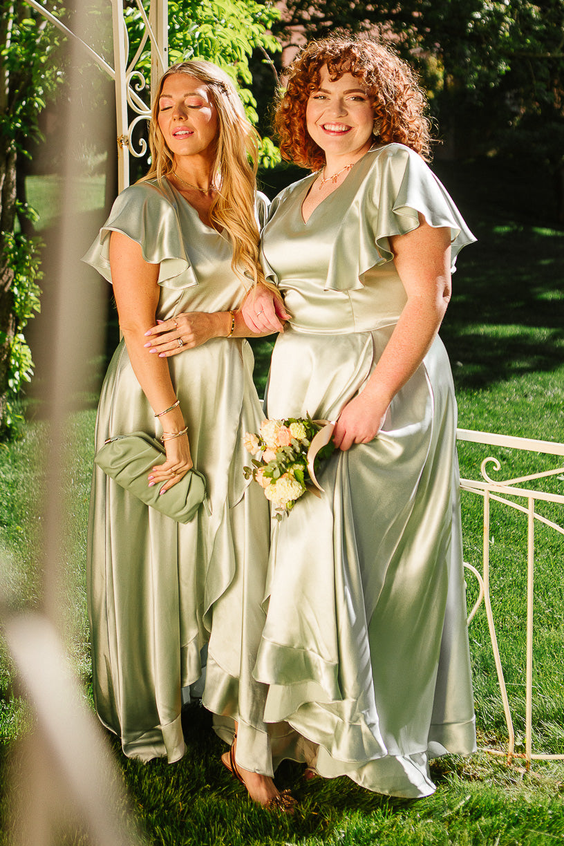Callie Dress in Sage Satin – Ivy City Co