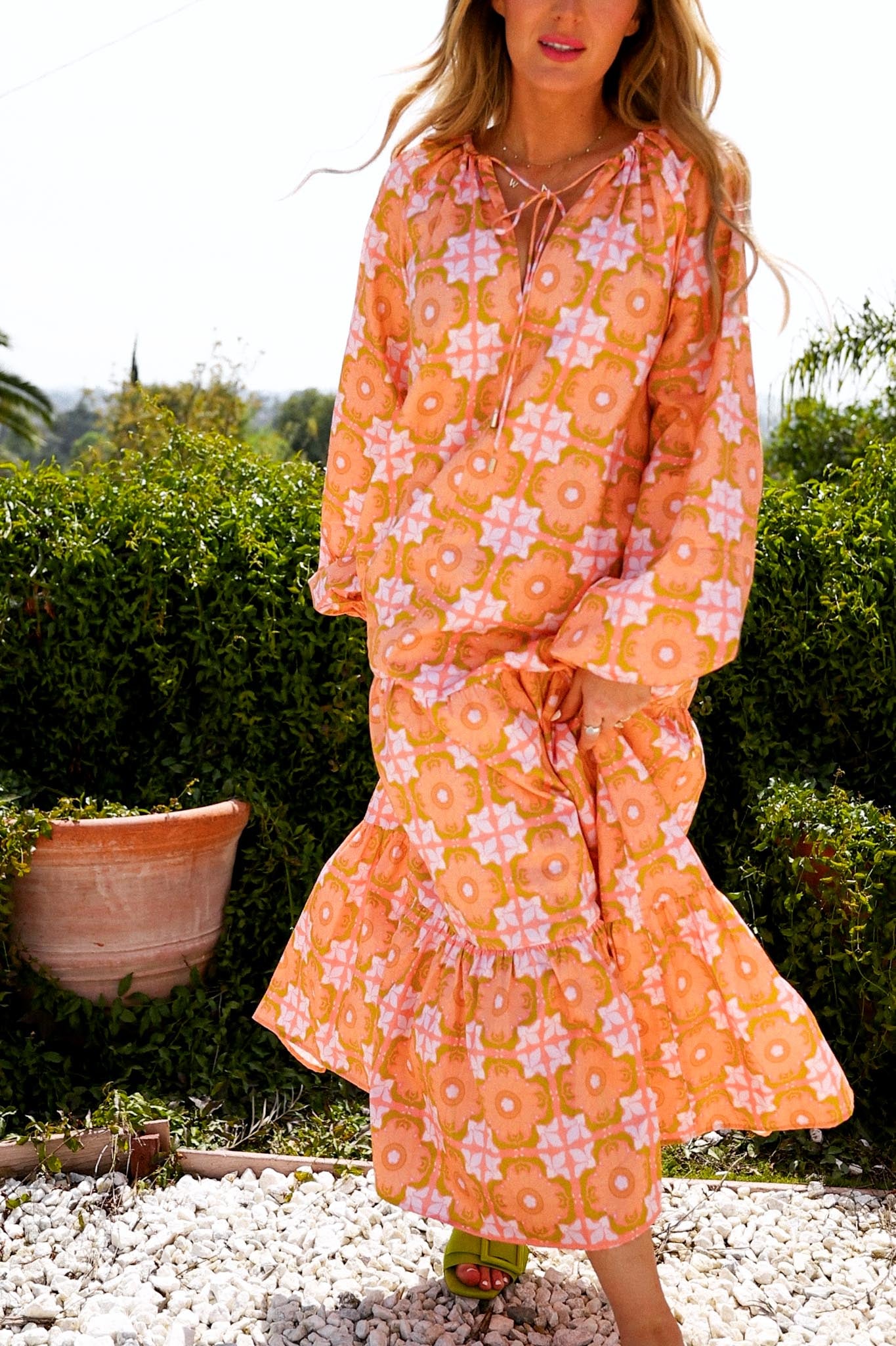 Imogen Maxi Length Dress in Orange Geo - Ivy City Co