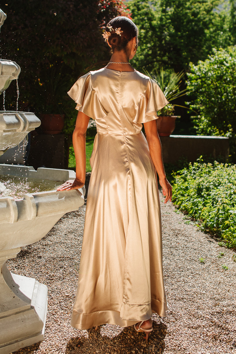 Callie Dress in Champagne Satin – Ivy City Co