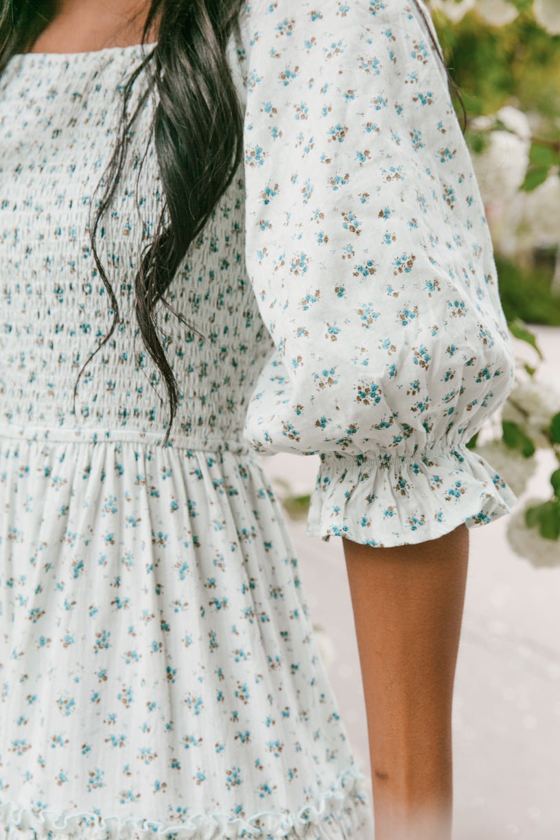 Madeline Dress in Blue Micro Floral Print - Ivy City Co